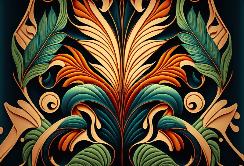Tropical Art Nouveu, Art Deco Leaf Print Design. Generative Ai Stock ...