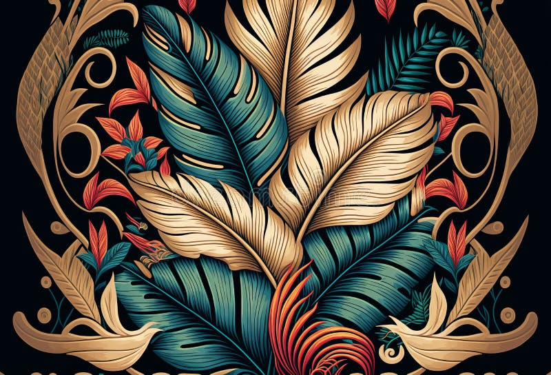 Tropical Art Nouveu, Art Deco Leaf Print Design. Generative Ai Stock ...