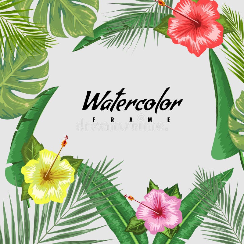 Tropical Backdrop with Frame or Border Made of Tropical Exotic Foliage and Leaves and Place for ...