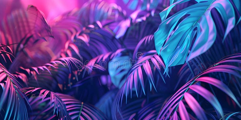 Tropical Background in Neon Light Stock Illustration - Illustration of ...
