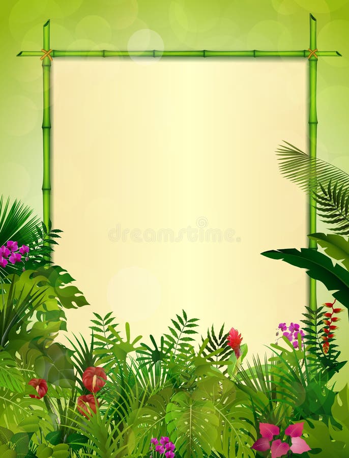 Tropical Background with Rectangle Floral Frame in Concept Bamboo Stock ...