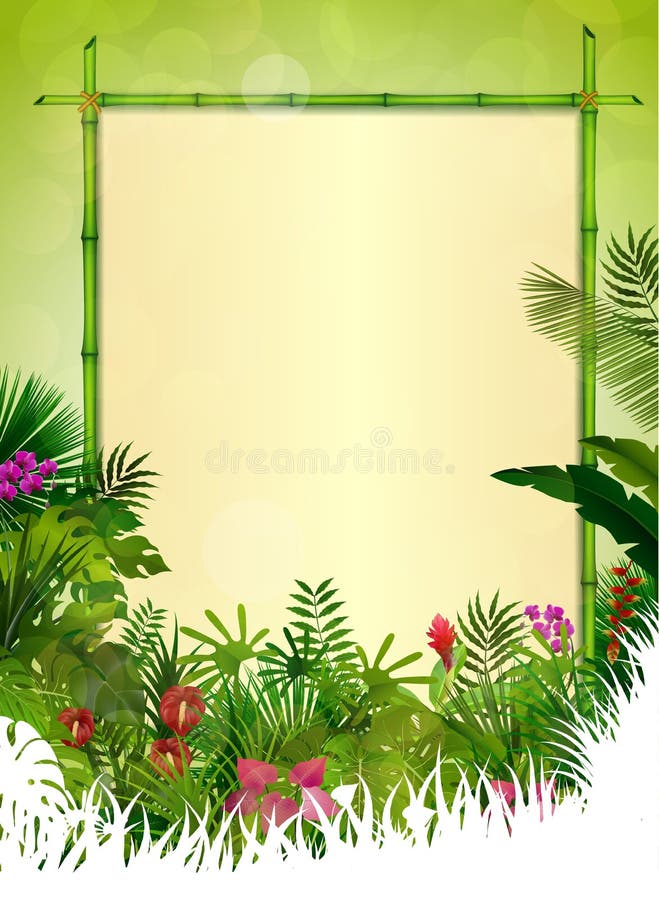 Tropical Background with Rectangle Floral Frame in Concept Bamboo Stock ...