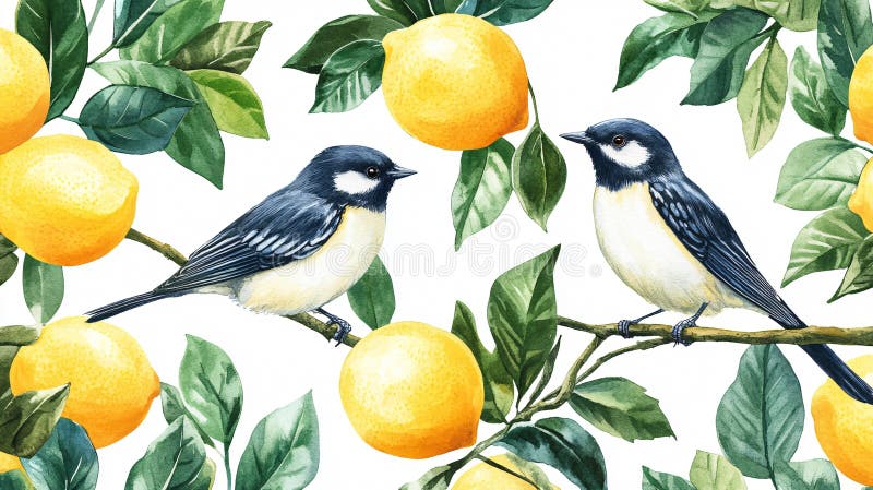 Tropical Bali Starling with Vibrant Leaves and Lemon Fruit Stock ...