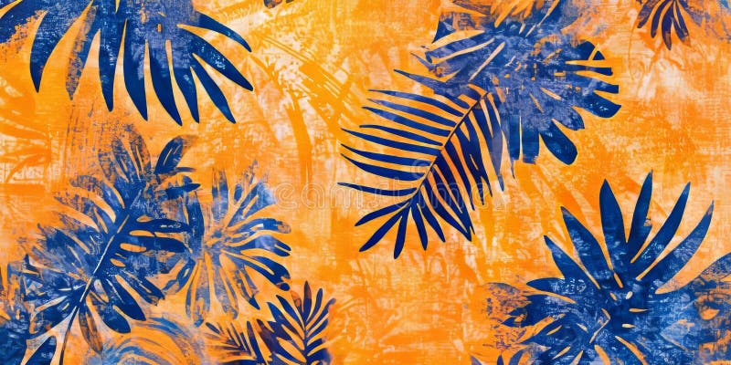 A Tropical Batik Fabric Texture Background in Vibrant Orange and Indigo ...