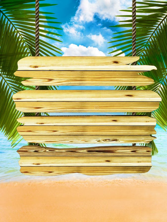 Tropical Beach Background with Exotic Wood Board Sign Stock ...
