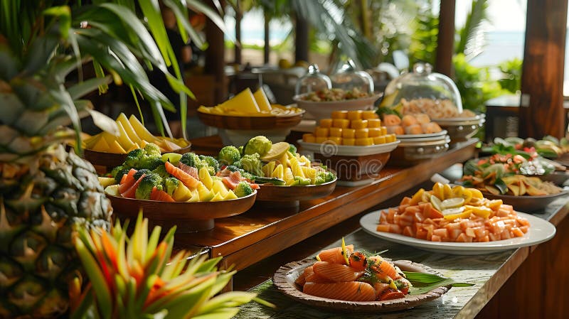 Tropical Beach Buffet with Local Cuisine Stock Illustration ...