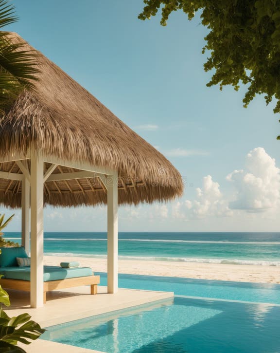 Tropical Beach Cabanas with Private Pool and Ocean Views. Stock Image ...