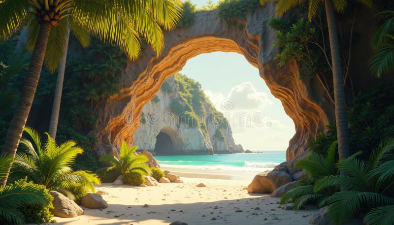Tropical Beach Cave Entrance Stock Illustration - Illustration of ...