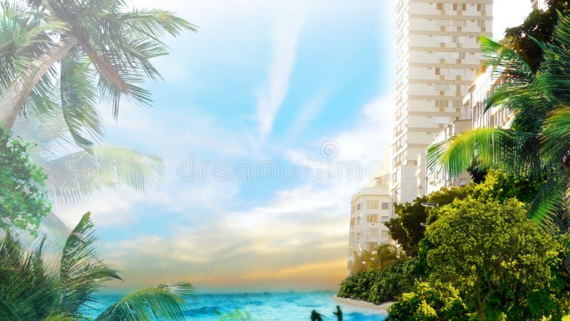 Tropical beach in city stock image. Image of lagoon, sand - 14659973