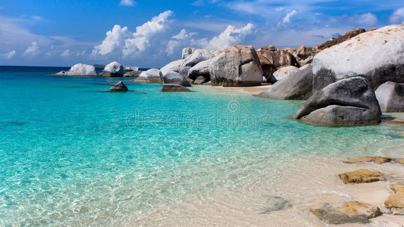 Tropical Beach with Clear Blue Water and Rocks Stock Illustration ...