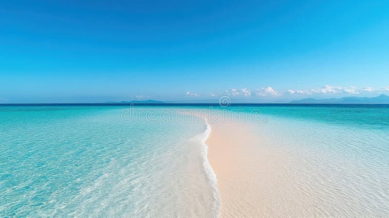 Tropical Beach with Clear Water and Sand, Bright Blue Sky and Distant ...