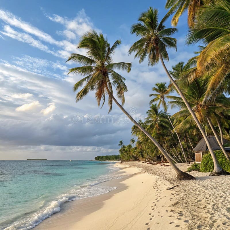 Beautiful Tropical Beach with Coconut Palm Trees Stock Illustration ...