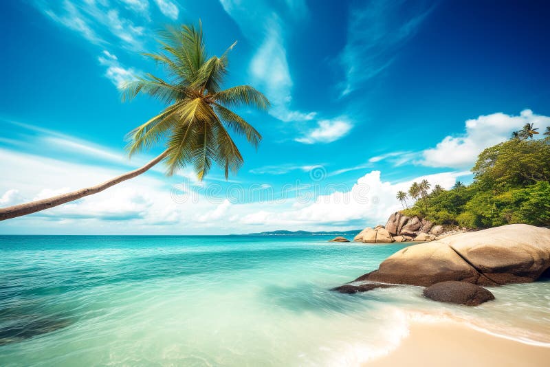 Tropical Beach with Coconut Palm Trees. Generative AI Stock ...