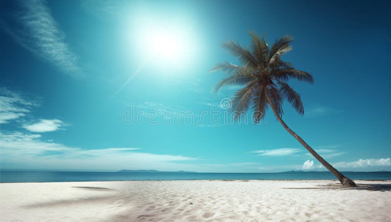 Tropical Beach with Coconut Palm Trees, Sea Sand Sun, Panoramic View ...