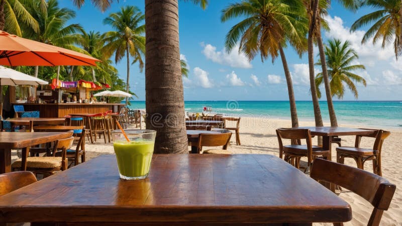 Tropical Beach Coffee Break with Ocean View Stock Photo - Image of soft ...