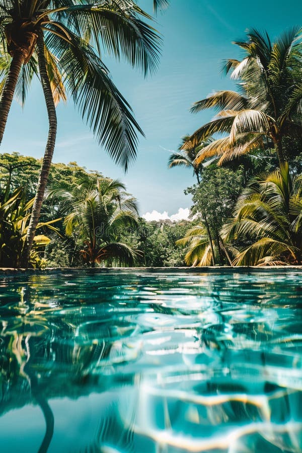 A Tropical Beach with a Crystal Clear Pool Stock Image - Image of view ...