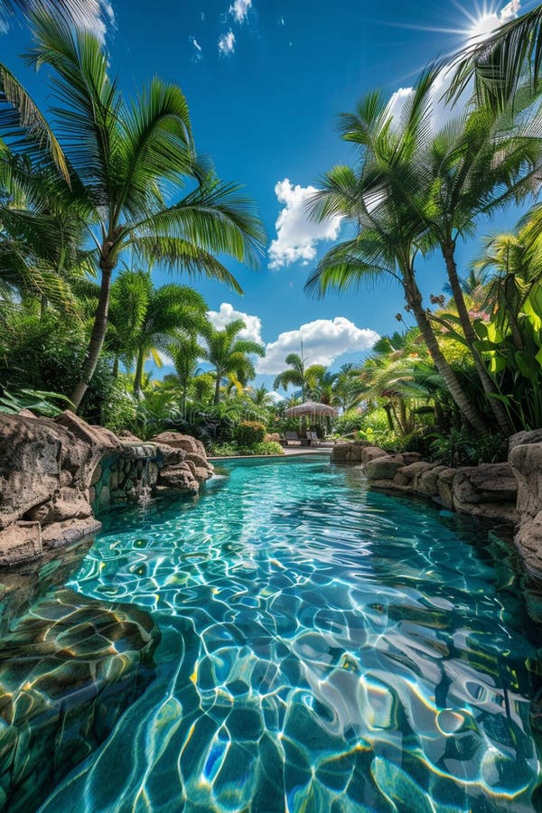 A Tropical Beach with a Crystal Clear Pool Stock Photo - Image of ...