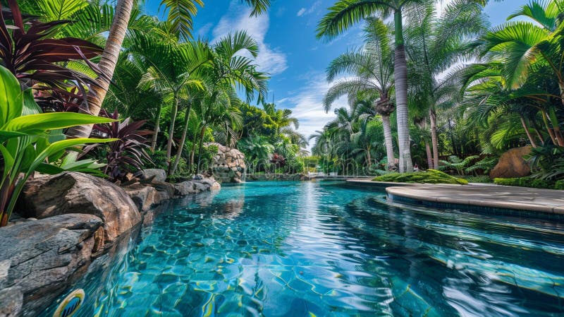 A Tropical Beach with a Crystal Clear Pool Stock Photo - Image of ...