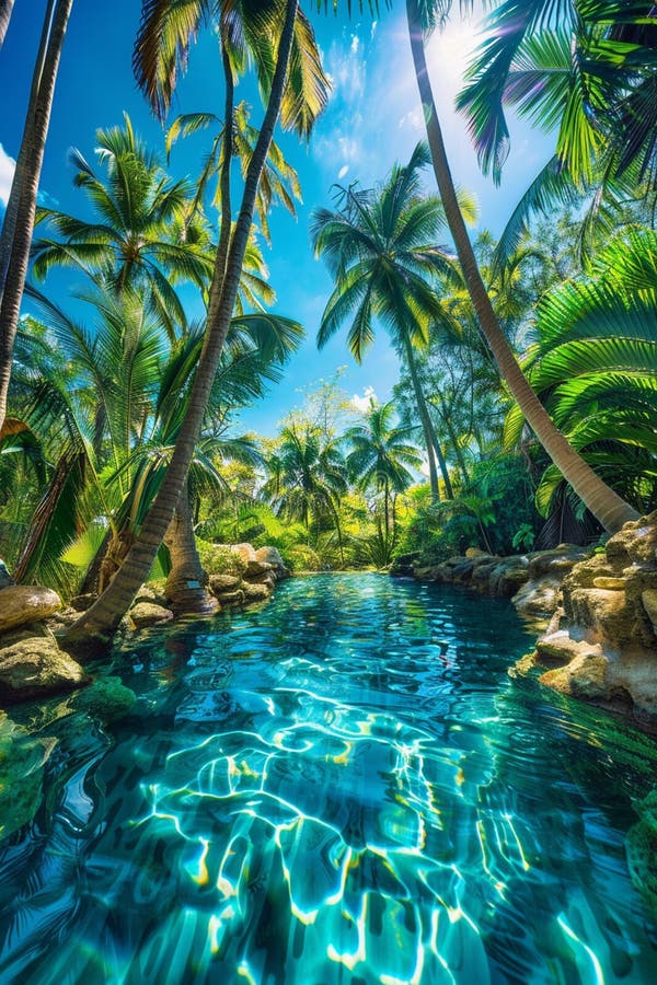A Tropical Beach with a Crystal Clear Pool Stock Photo - Image of ...