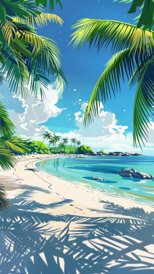 Tropical Beach Digital Illustration Stock Photo - Image of seascape ...