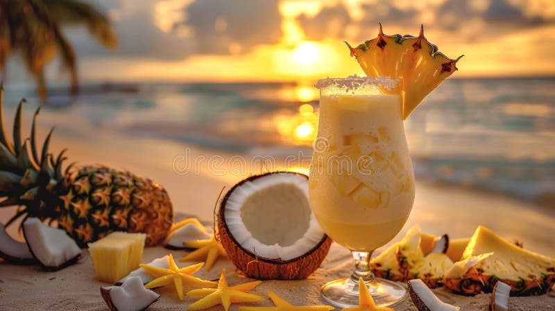 Tropical Beach Drink with Fresh Fruit. AI Stock Photo - Image of ...