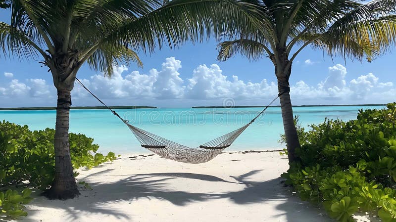 Tropical Beach with Hammock between Palm Trees a Serene White Sand Beach Scene Stock Image ...