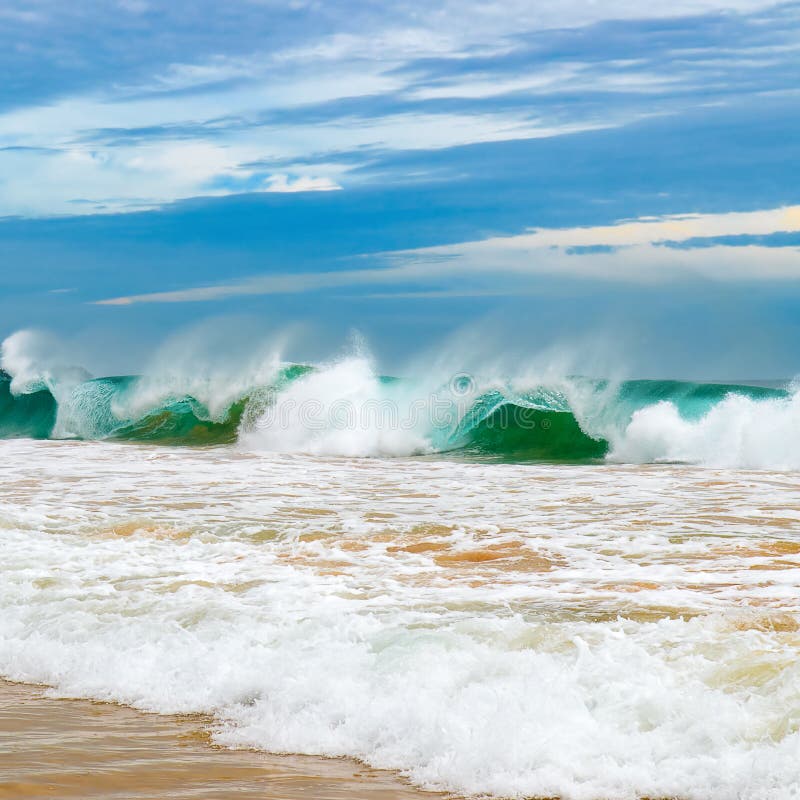 Tropical Beach with High Waves Stock Photo - Image of natural, resort ...