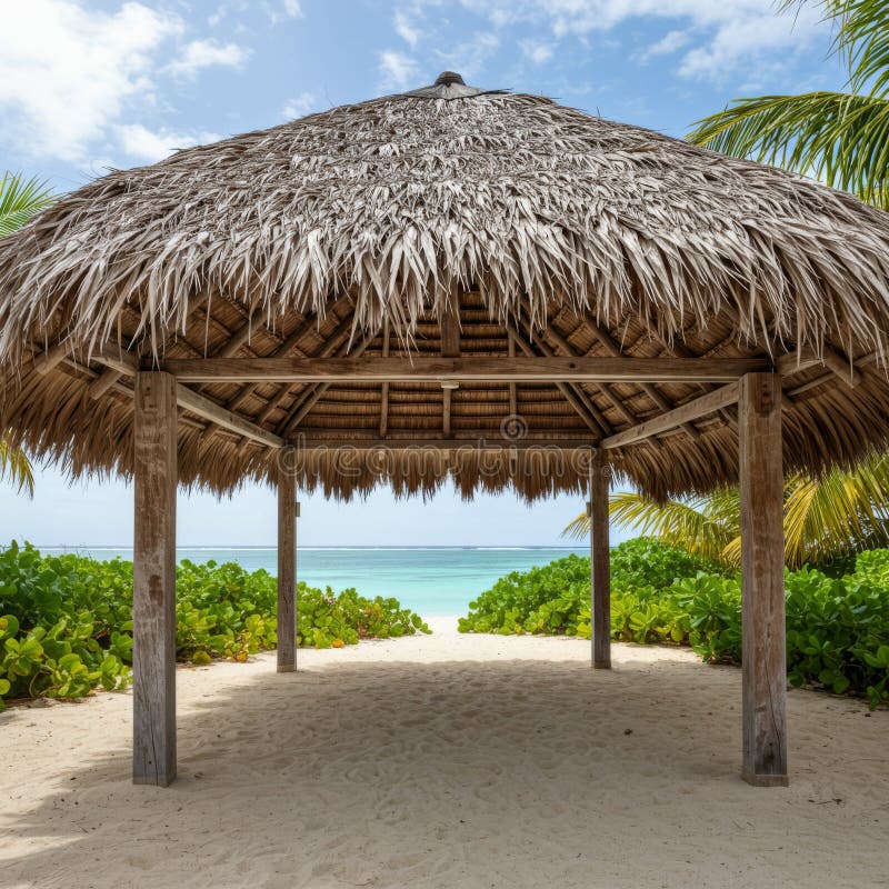 Tropical Beach Hut with Ocean View Stock Illustration - Illustration of ...