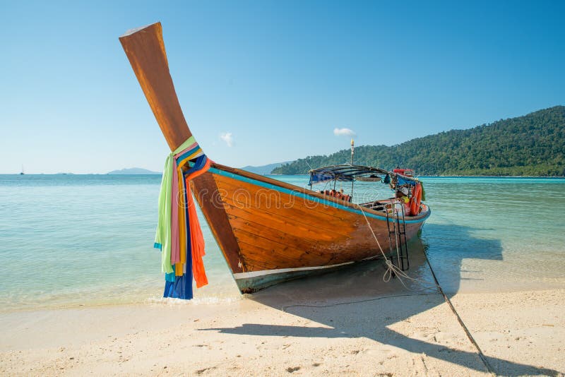 Tropical Beach Longtail Boats At Lipe Island In Satun Thailand Stock Image Image Of Journey