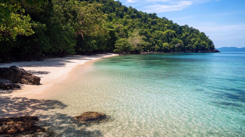 Tropical Beach with Lush Greenery and Clear Turquoise Waters on a Sunny ...