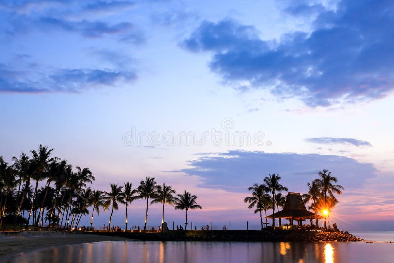 Tropical Beach at Magic Hour. Stock Image - Image of clouds, ocean ...
