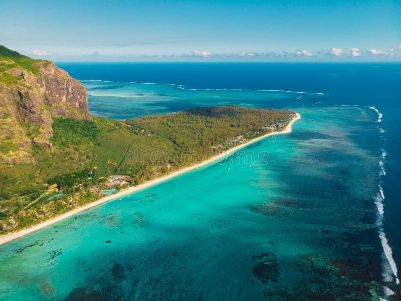 Tropical Beach in Mauritius with Turquoise Ocean. Aerial View Stock ...