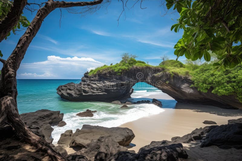 Tropical Beach with Natural Rock Bridge, Providing Stunning View of the ...