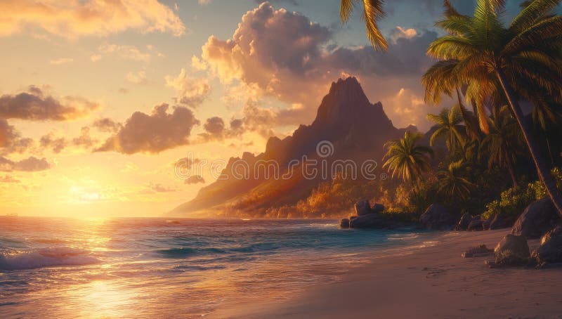 Tropical Beach Nature Scene with Serene Sunset and Tranquil Environment ...