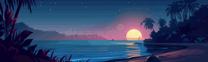 Tropical Beach at Night Isolated Vector Style Stock Vector ...