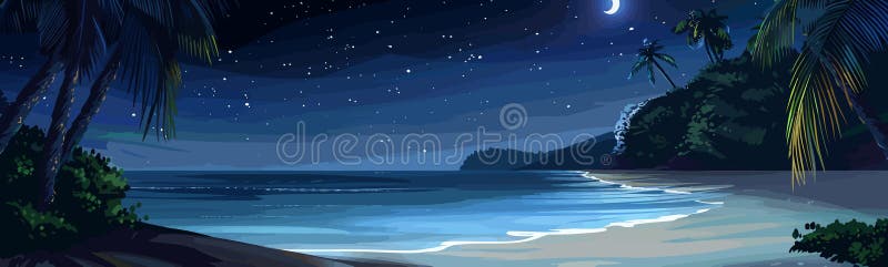 Tropical Beach at Night Isolated Vector Style Stock Vector ...