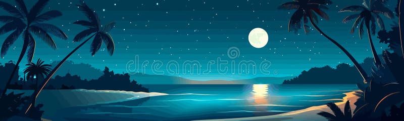 Tropical Beach at Night Isolated Vector Style Stock Vector ...