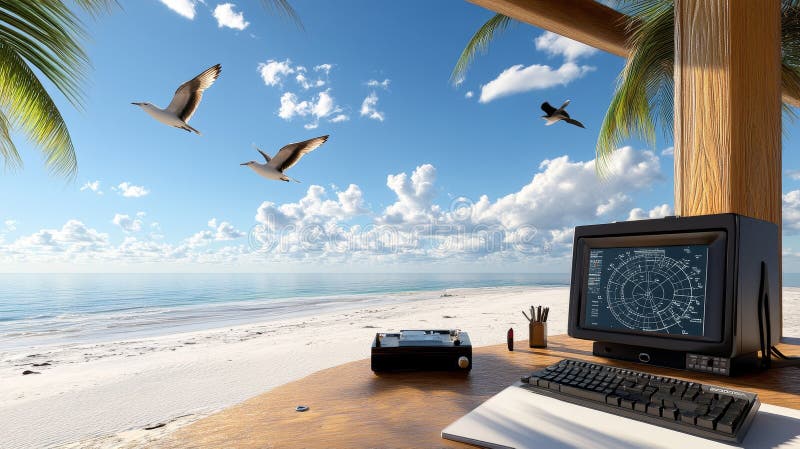 Tropical Beach Office Workspace Serenity Productivity Escape Freedom ...