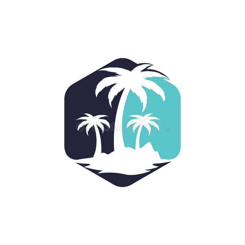 Tropical Beach and Palm Tree Logo Design. Stock Vector - Illustration ...