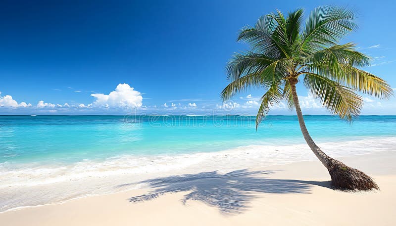 Tropical Beach Palm Tree Paradise Vacation Stock Image - Image of ...