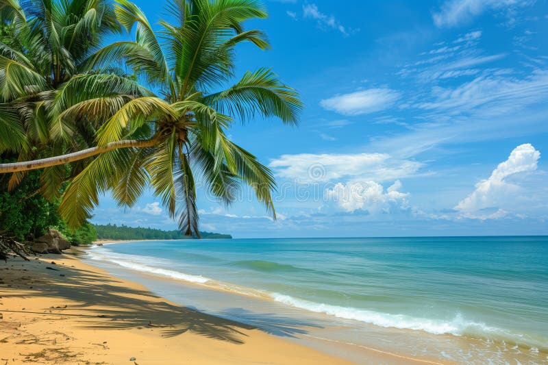 Tropical Beach with Palm Trees and Blue Calm Sea. Stock Illustration ...