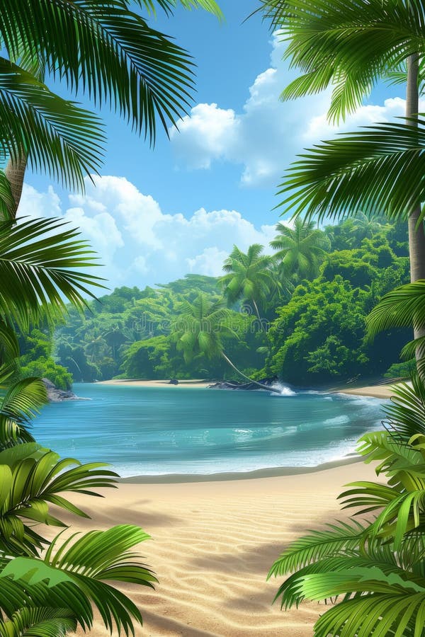 A Tropical Beach with Palm Trees and a Blue Ocean, AI Stock Photo ...