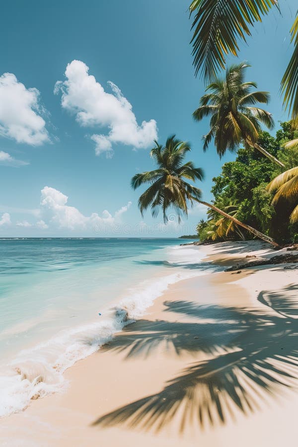 Tropical Beach with Palm Trees, Perfect for Background and Relaxation. Vertical Stock Photo ...