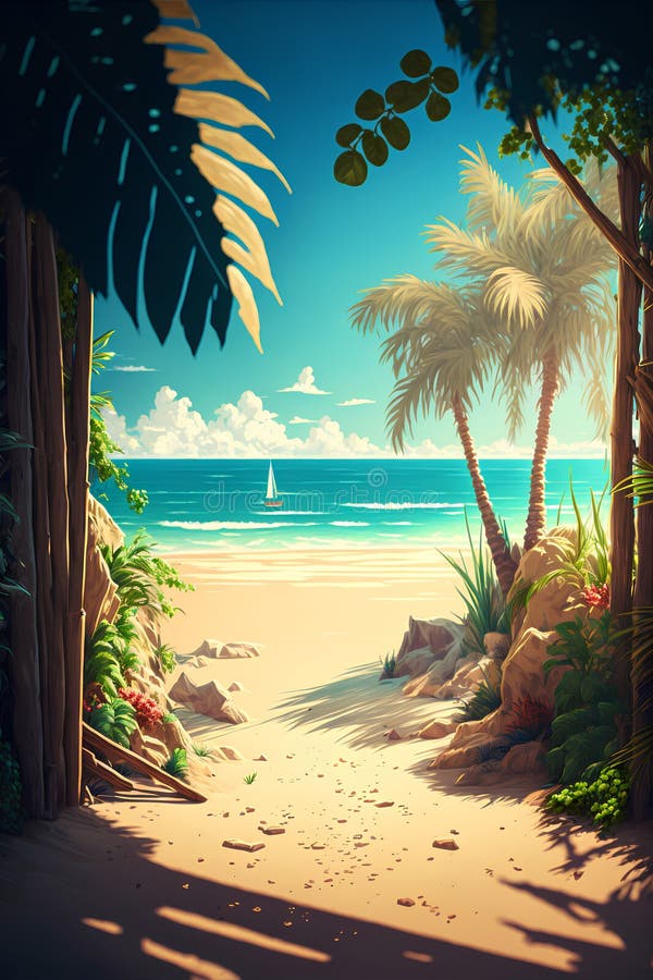 Tropical Beach with Palm Trees and Sand. 3d Rendering Stock ...