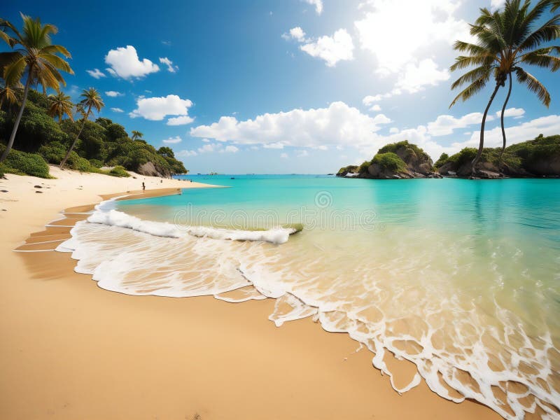 Tropical Beach with Palm Trees, Sand and Turquoise Sea. Generative Ai ...