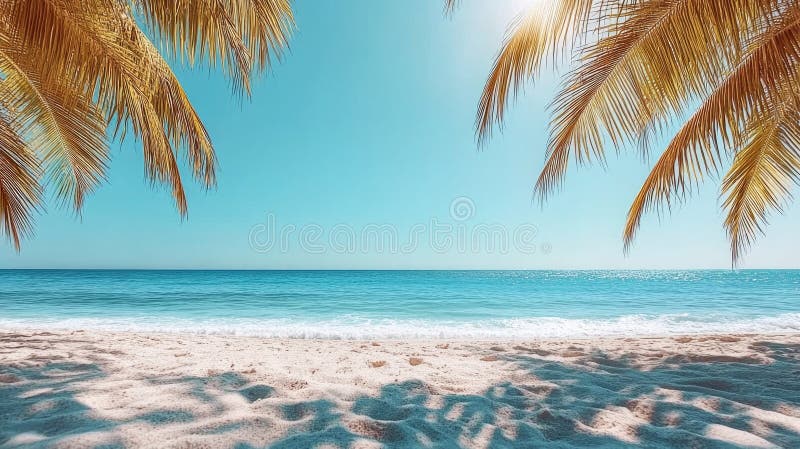 Tropical Beach Paradise with Clear Blue Waters and Palm Tree Shadows ...