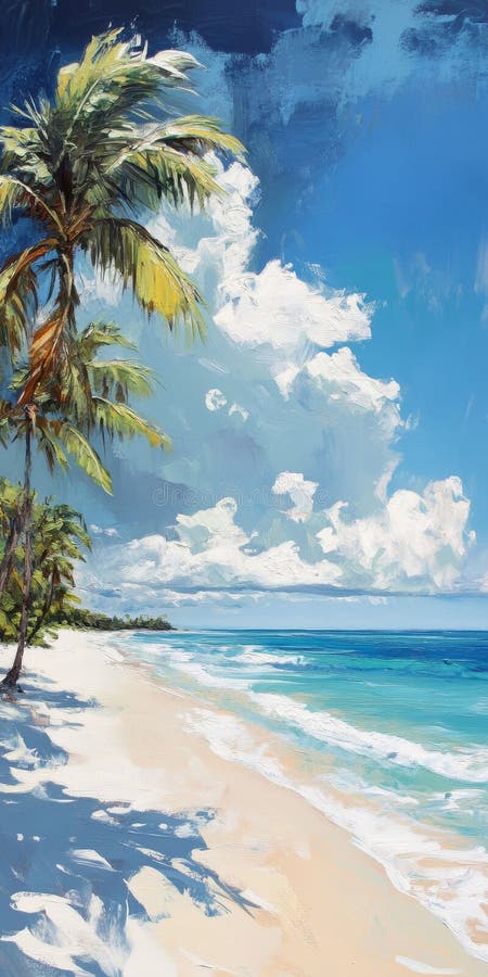 Tropical Beach Paradise Painting Stock Illustration - Illustration of ...