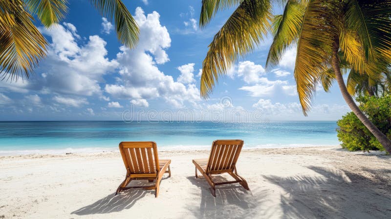 Tropical Beach Paradise with Palm Trees and Ocean View Stock Image ...