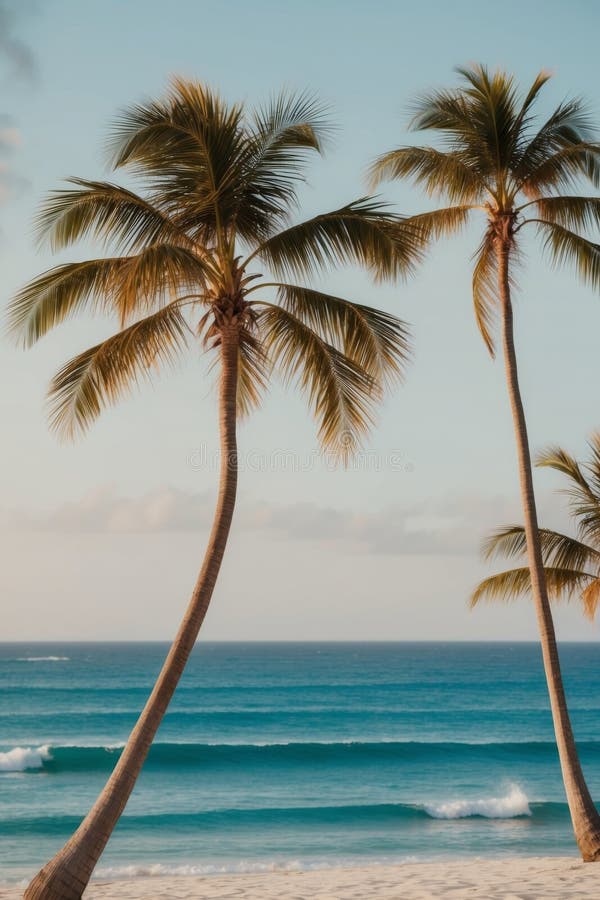 Tropical Beach Paradise with Palm Trees and Ocean View. Stock Image ...