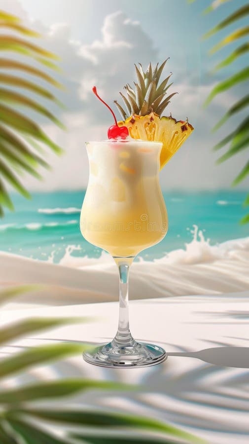Tropical Beach Paradise: Refreshing Pina Colada Cocktail at Sunset ...